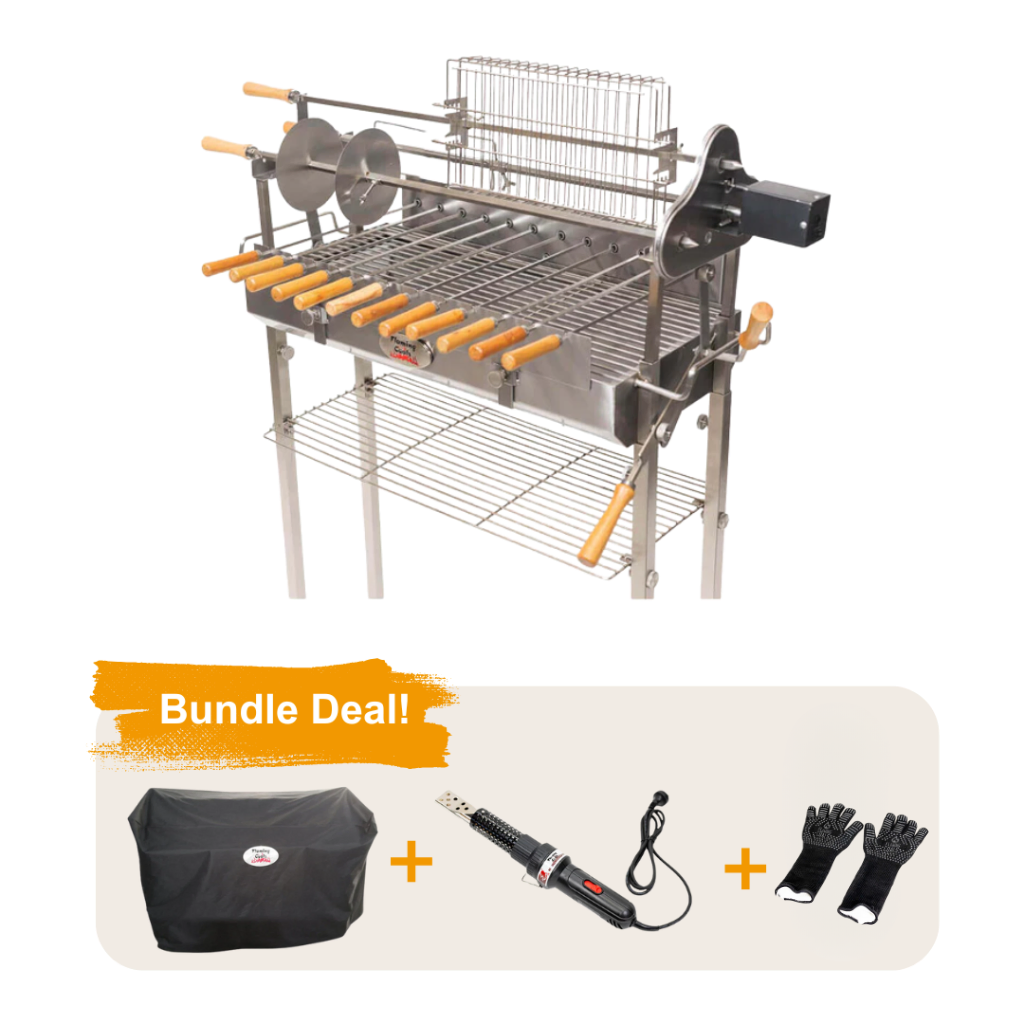 Flaming Coals Deluxe Cyprus Grill Spit - Stainless Steel - Bundle