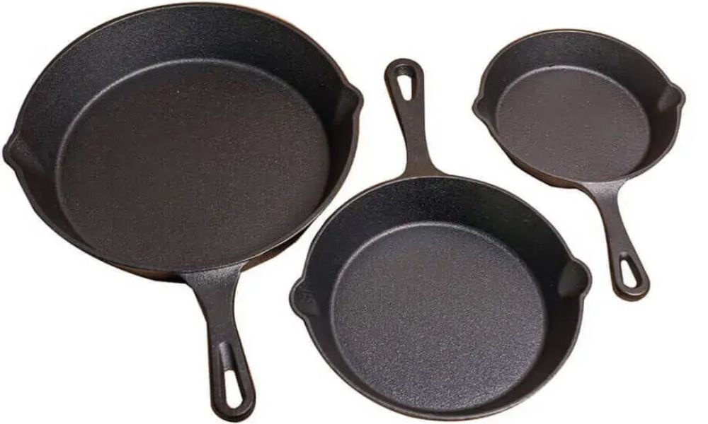 3 Piece Cast Iron Pan Set for BBQ and Open Fire Cooking | Flaming Coals